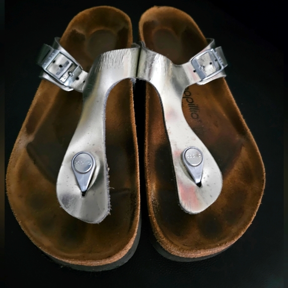 Birkenstock | Shoes | Sz 38 Birkenstock Papillio Silver Gizeh Platform ...